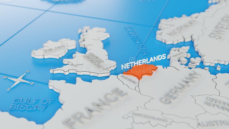 The Netherlands Highlighted on a White Simplified 3D World Map. Digital ...