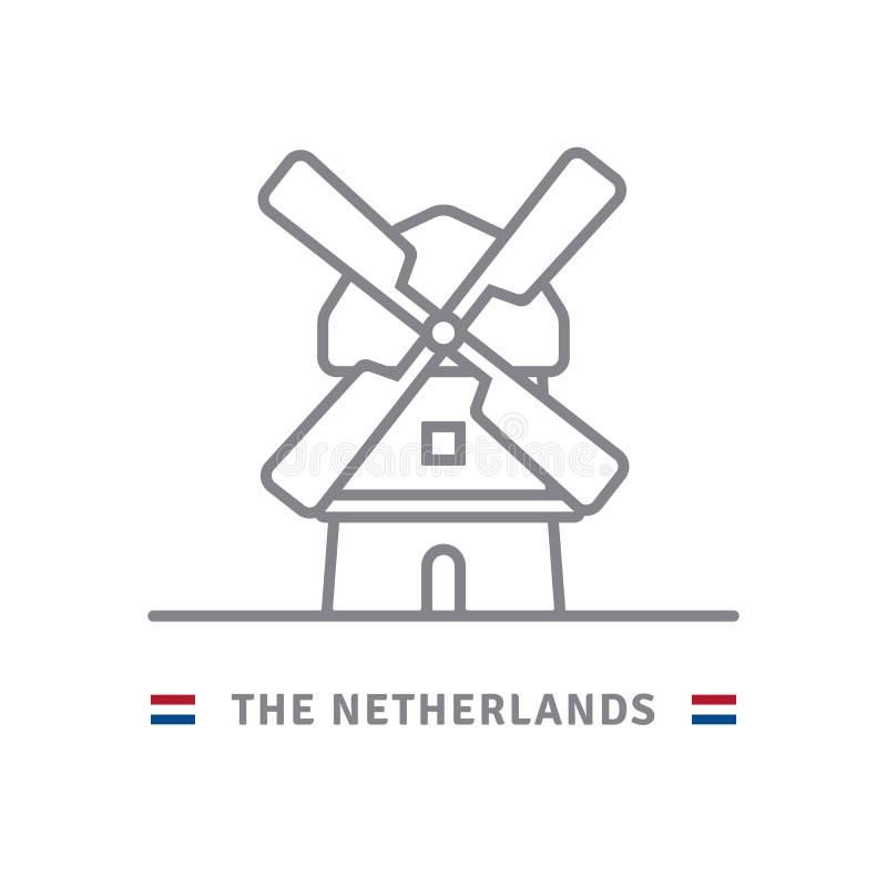 The Netherlands Icon with Dutch Windmill and Flag Stock Vector ...