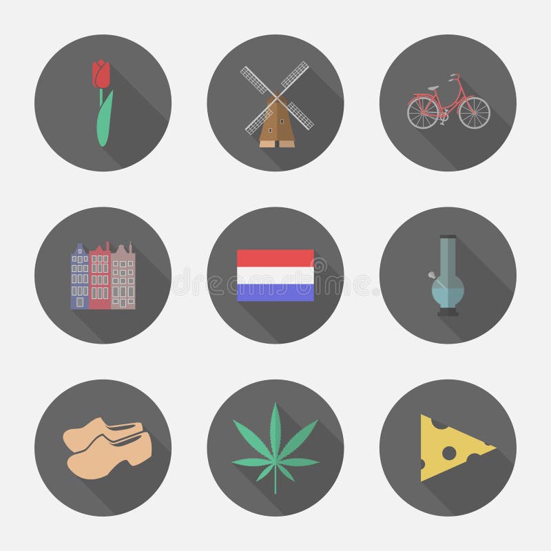 Netherlands Icon Set in Flat Style. Stock Vector - Illustration of ...