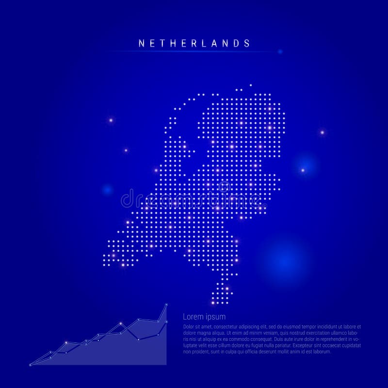 Netherlands Illuminated Map with Glowing Dots. Dark Blue Space ...