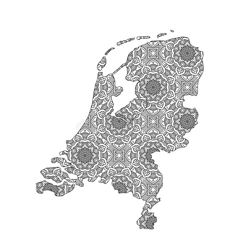 The Netherlands Map with Mandala Design Stock Vector - Illustration of ...