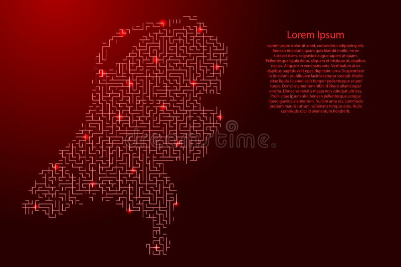 Netherlands Map from Red Pattern of the Maze Grid and Glowing Space ...
