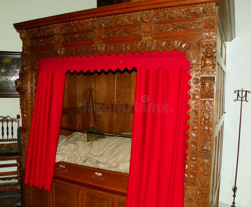 Netherlands, Muiden Castle, Museum Exposition, Closed Bed with Red ...