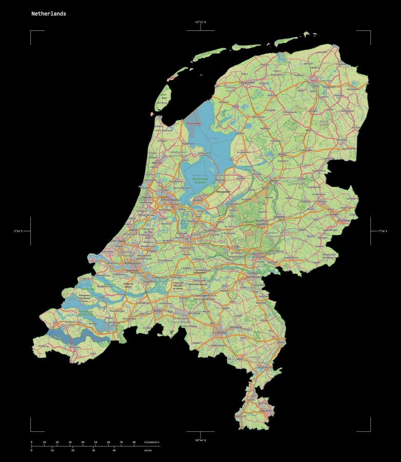 Netherlands Shape on Black. Topo German Stock Illustration ...