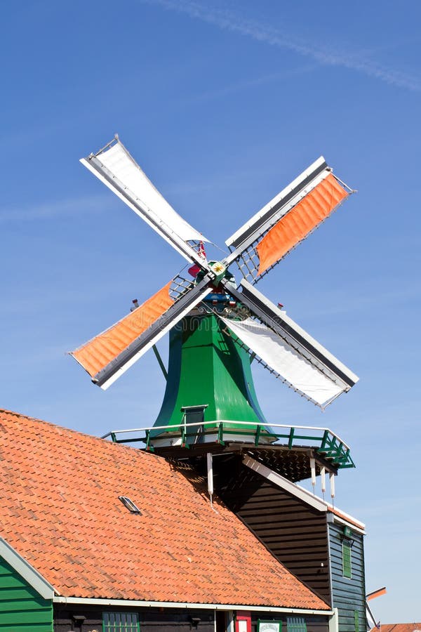 Netherlands, Zaanse Schans, Windmill Stock Image - Image of landmark ...
