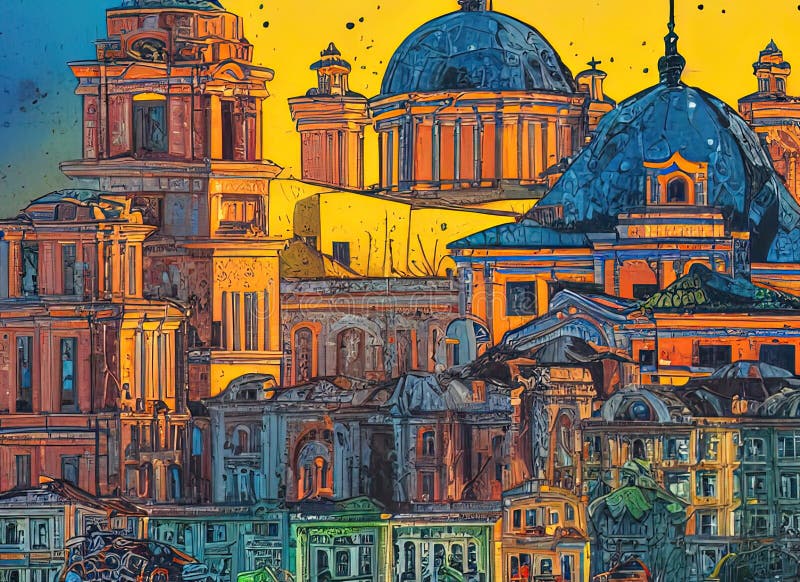 Netishyn, Khmelnytskyi, Ukraine. Fictional Gritty Places Art. Stock Illustration - Illustration ...