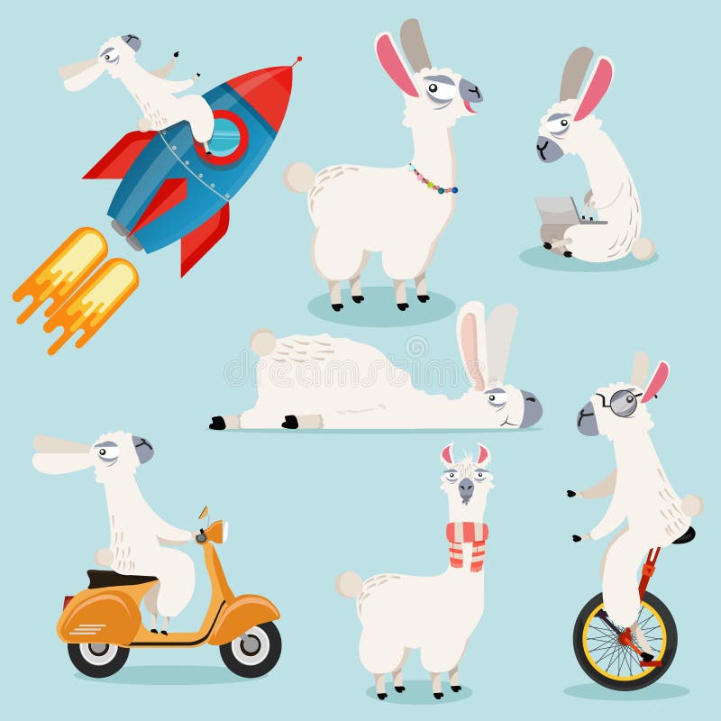 Nette Alpaka Karikatursammlung Vektor Abbildung - Illustration von ...