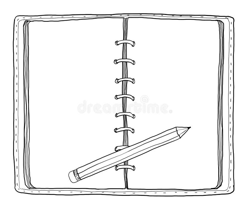 Blaues Notizbuch Und Stift Vector Hand Gezeichnete Linie ...