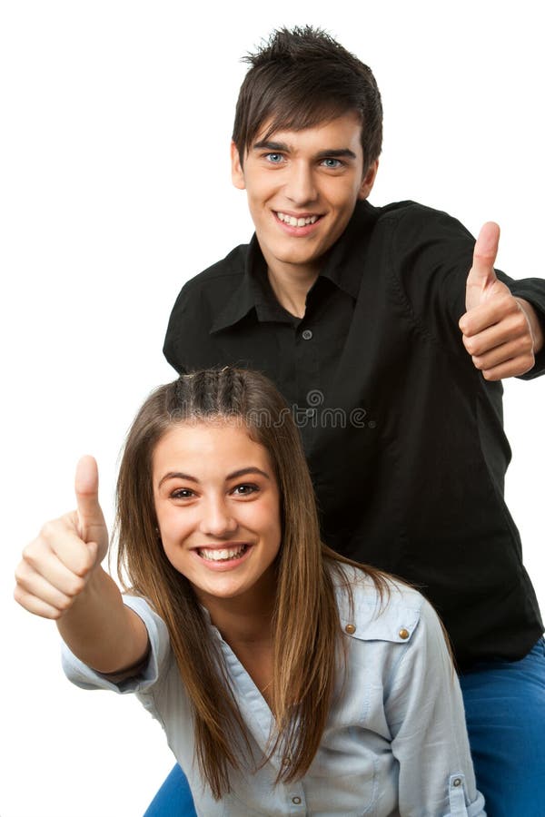 Nette Jugendlich Paare, Die Sich Daumen Zeigen. Stockfoto - Bild von ...