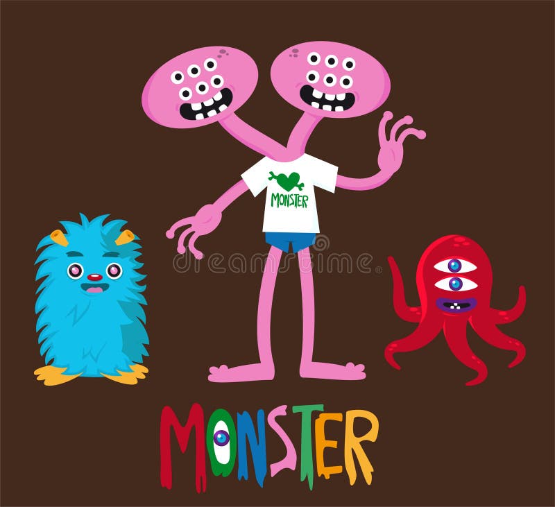 Nette Monsterkarikatur Stellte 3 Ein Stock Abbildung - Illustration von ...