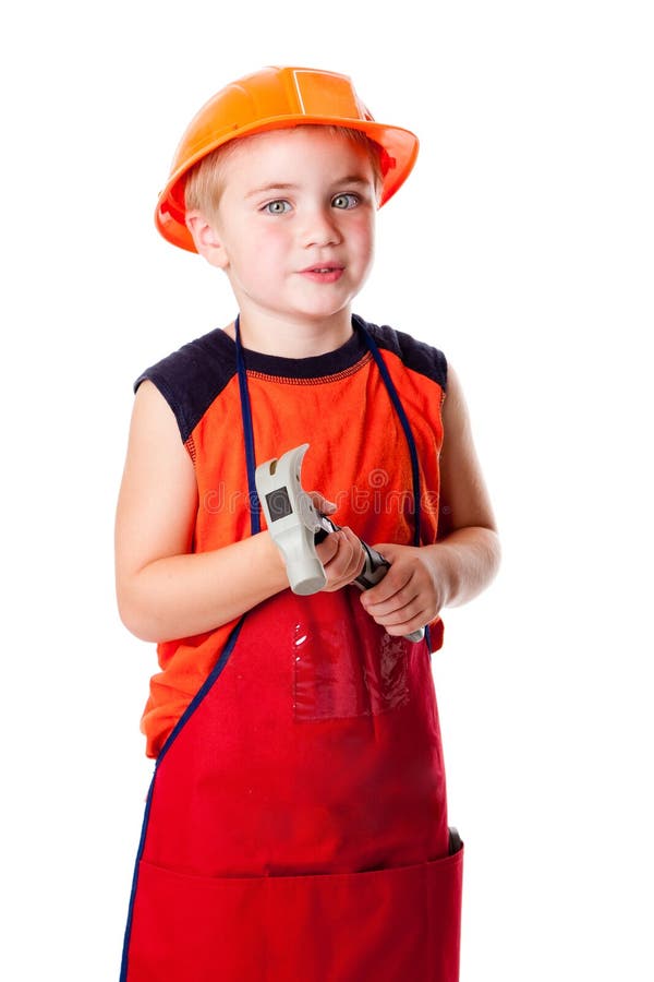 Netter Junge mit Hammer stockfoto. Bild von sicherheit - 10657738