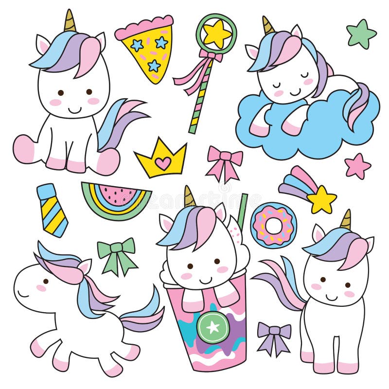 Nettes Einhorn-Set vektor abbildung. Illustration von springen - 96593381