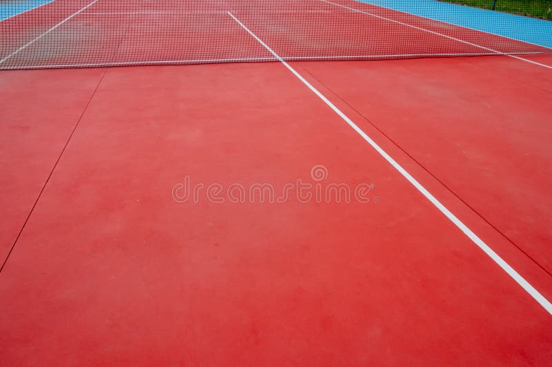 Netting of an Empty Red Tennis Court Stock Image - Image of play ...