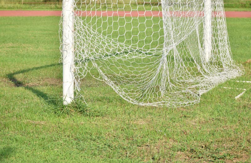 Netting of Football Goal Frame on Field in Sunny Day Stock Photo ...