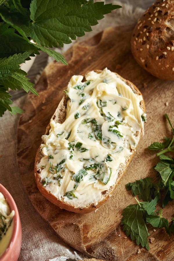 Nettle Butter Spread on a Slice of Sourdough Bread Stock Illustration ...