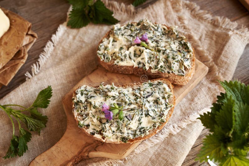 Nettle Butter on Two Slices of Bread Stock Photo - Image of fresh ...