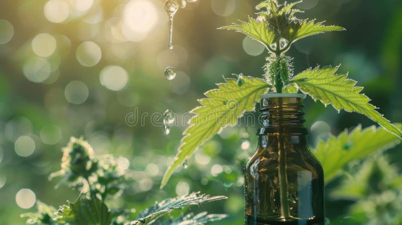 Nettle Essential Oil Drips into the Bottle. Selective Focus Stock Image ...