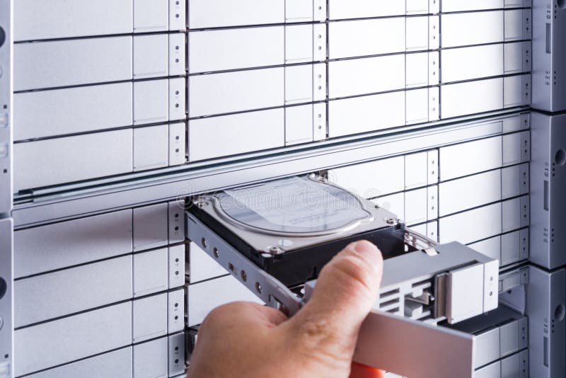 Network Administrator is Installing New Hard Disk into Data Stor Stock ...