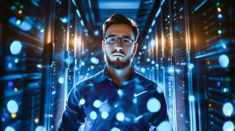 A Network Administrator Managing Data Traffic and Optimizing Network Speed in a High-tech Server ...