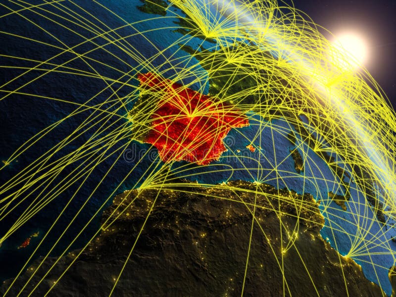 Network Around Spain from Space Stock Illustration - Illustration of ...