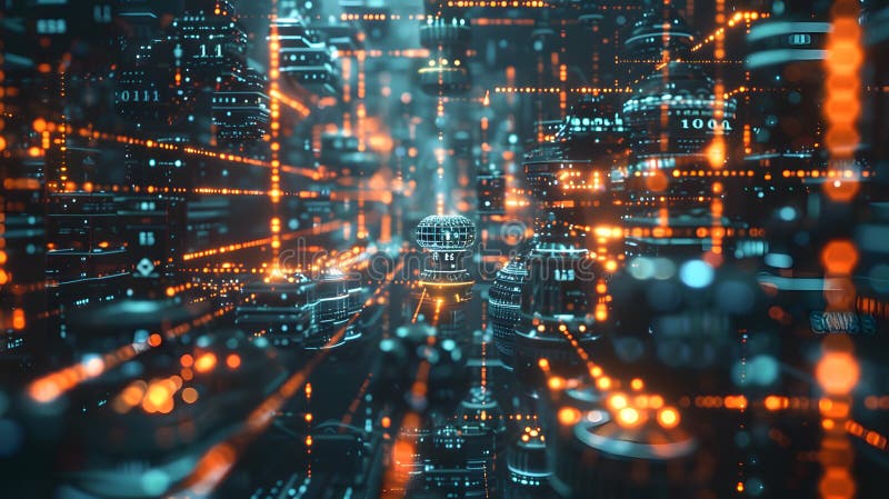 Network of Automated Systems Connected by Flowing. Stock Illustration ...