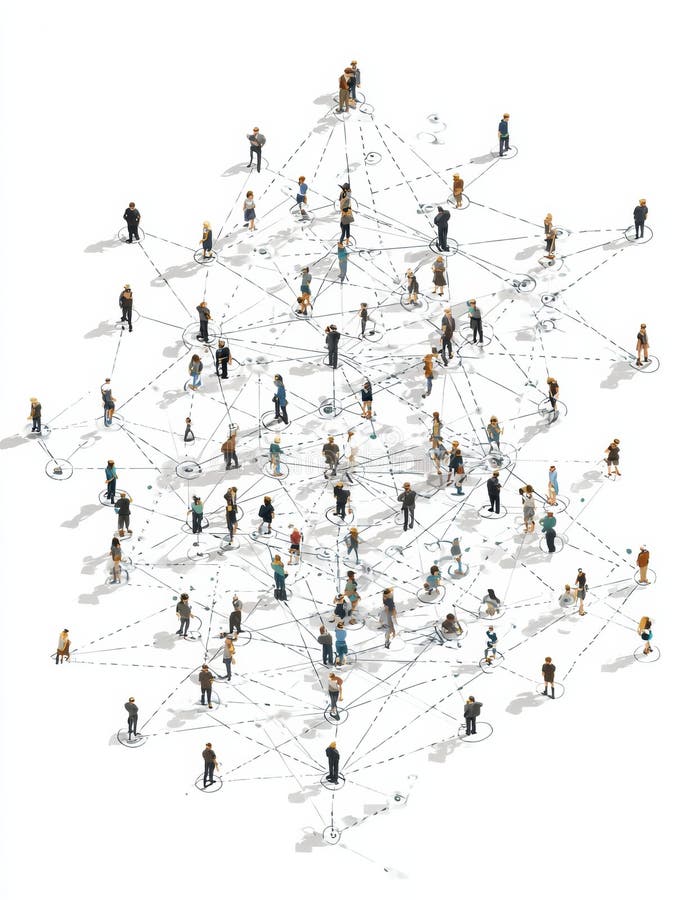 Network of Avatars Connected by Dotted Lines in a Vast Isometric Layout ...