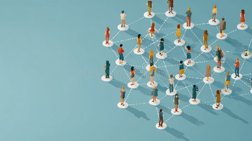 Network of Avatars Interconnected by Lines in Isometric Design with ...