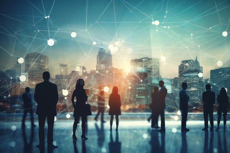 Network Background Concept with Business People Silhouette Working in ...