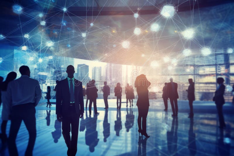 Network Background Concept with Business People Silhouette Working in ...