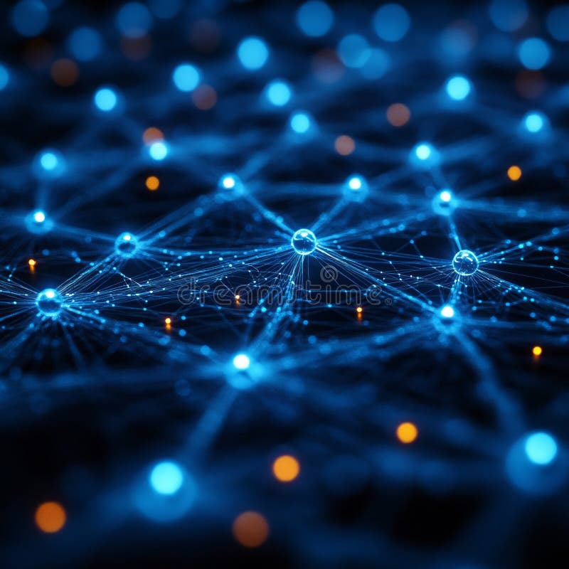 Network of Blue Connections with Glowing Nodes in Digital Matrix Stock ...