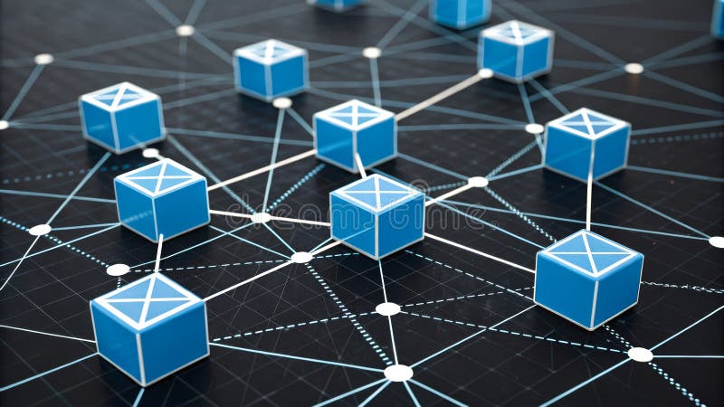 Network of Blue Cubes with White Lines Connecting Them Stock Image ...