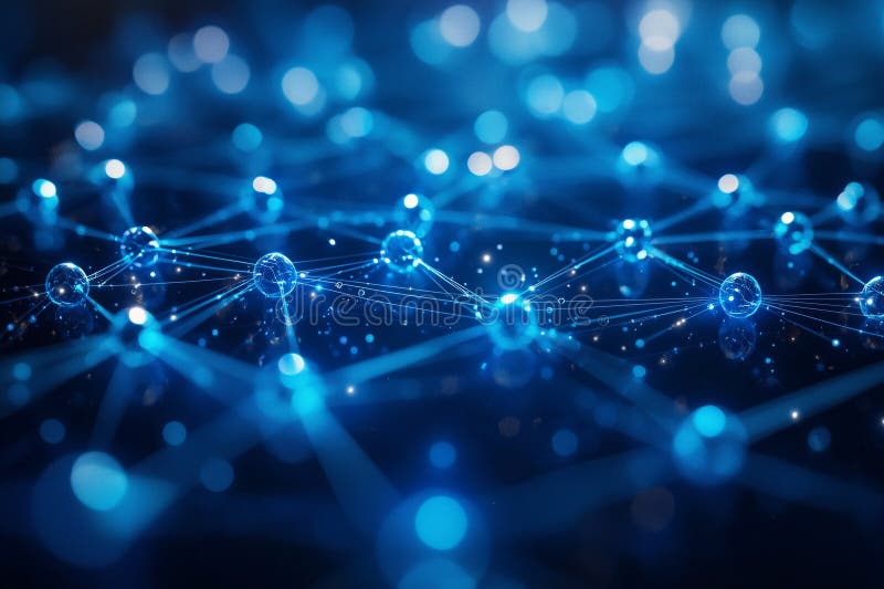 Blue Molecular Network with Connected Spheres and Lines Visualizing ...