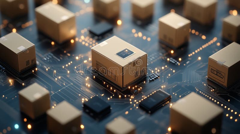 Network of Boxes on Digital Circuit Board Stock Illustration ...