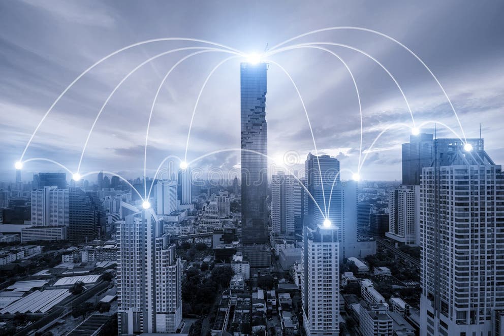 Network Business Conection System on Bangkok City in Background. Stock ...