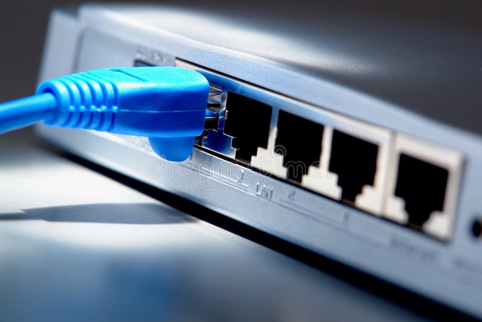 Network Cable on Computer Ethernet Router Hub Stock Photo - Image of ...