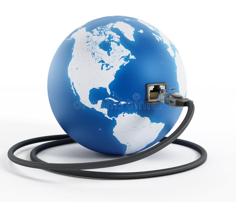 Network Cable Connected To the Blue Globe Stock Photo - Image of globe ...