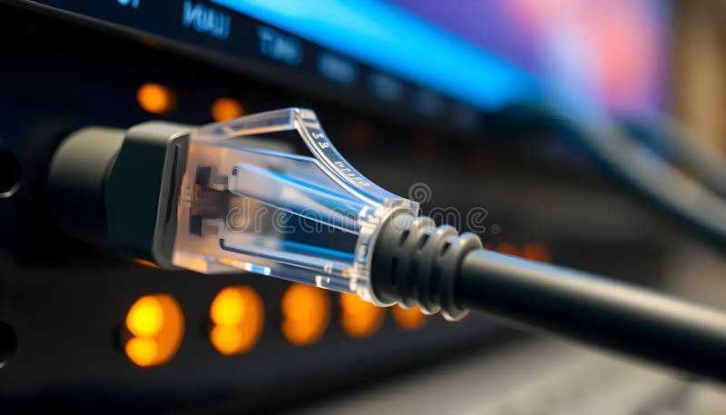 A Network Cable Connected To a Server Panel for Data Transmission Stock ...