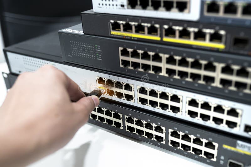 Network Cable Panels, Switches and Internet Cables in Data Centers. the ...