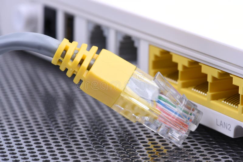 Network Cable and Router Closeup Stock Image - Image of equipment, plug ...