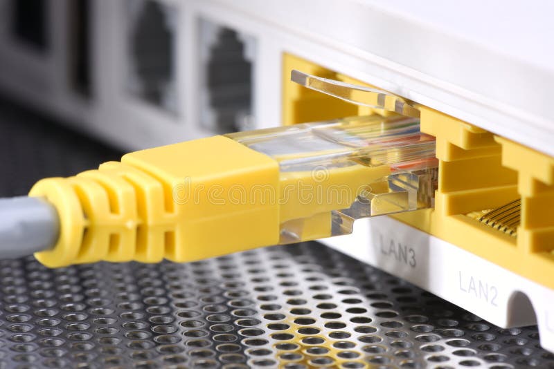Network Cable and Router Closeup Stock Photo - Image of metal ...