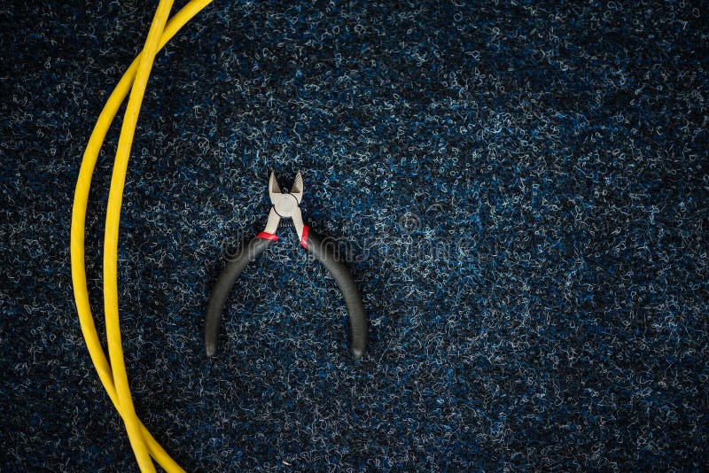 Cutting of the Network Cable with Cutters, Process of Laying the Local ...