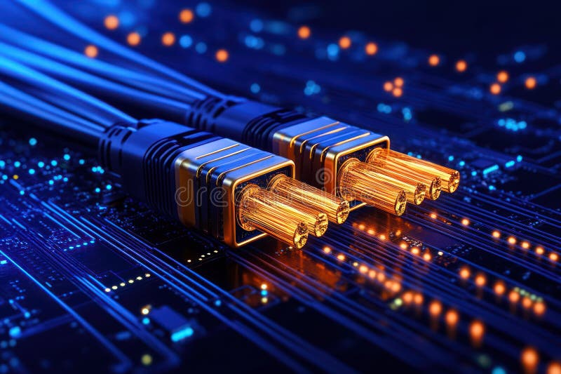 Network Cables Close Up with Fiber Optical Background, Critical ...