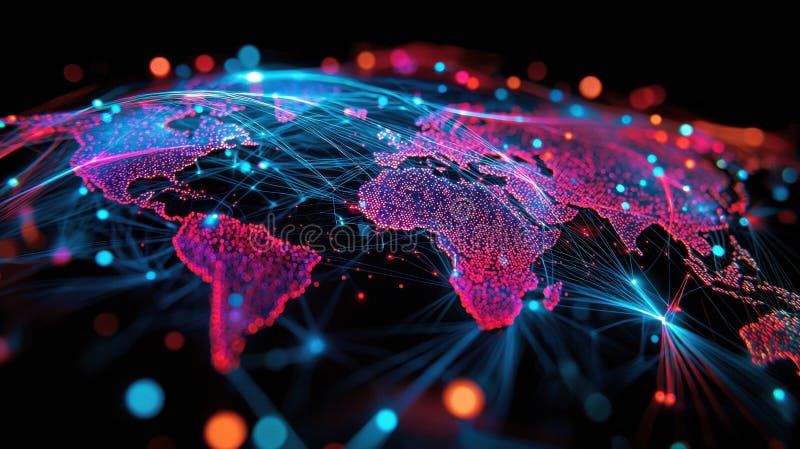 Network Cables, a Colorful Web of Network Cables Flows Over a Dark ...