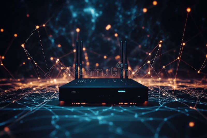 Network Cables Connect To a Router while Luminous Lines Create an ...