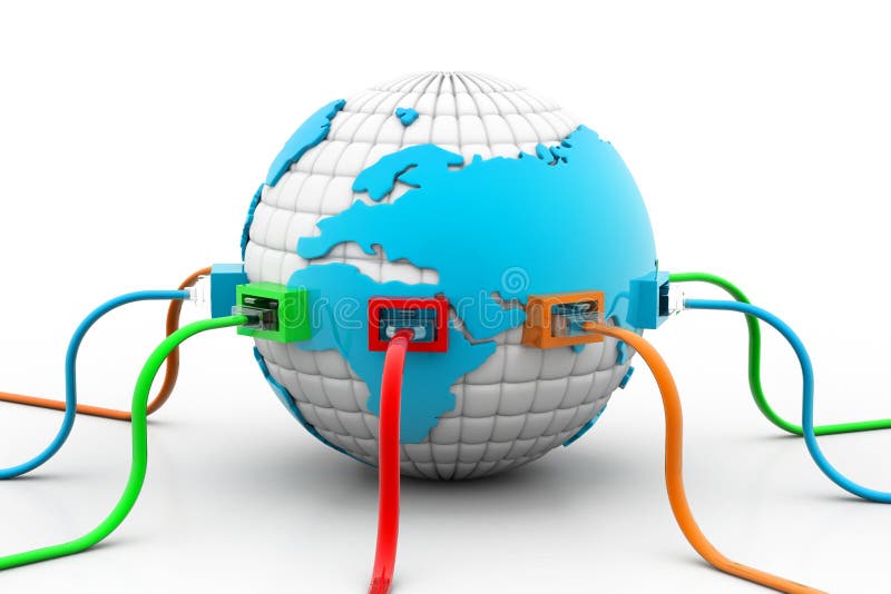 Network Cable Connected the Globe Stock Illustration - Illustration of ...