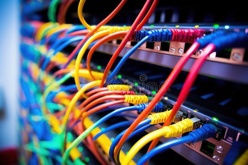 Color Network Cables Connected in Network Switches. Stock Illustration ...