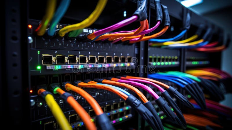 Network Cables Connected To a Black Patch Panel in a Data Server Room ...