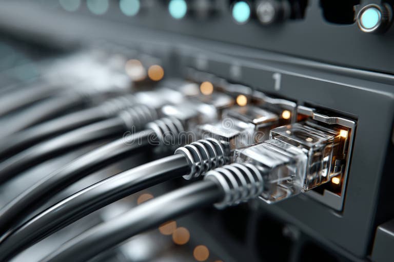 Network Cables Connected To Data Server Ports Stock Photo - Image of ...