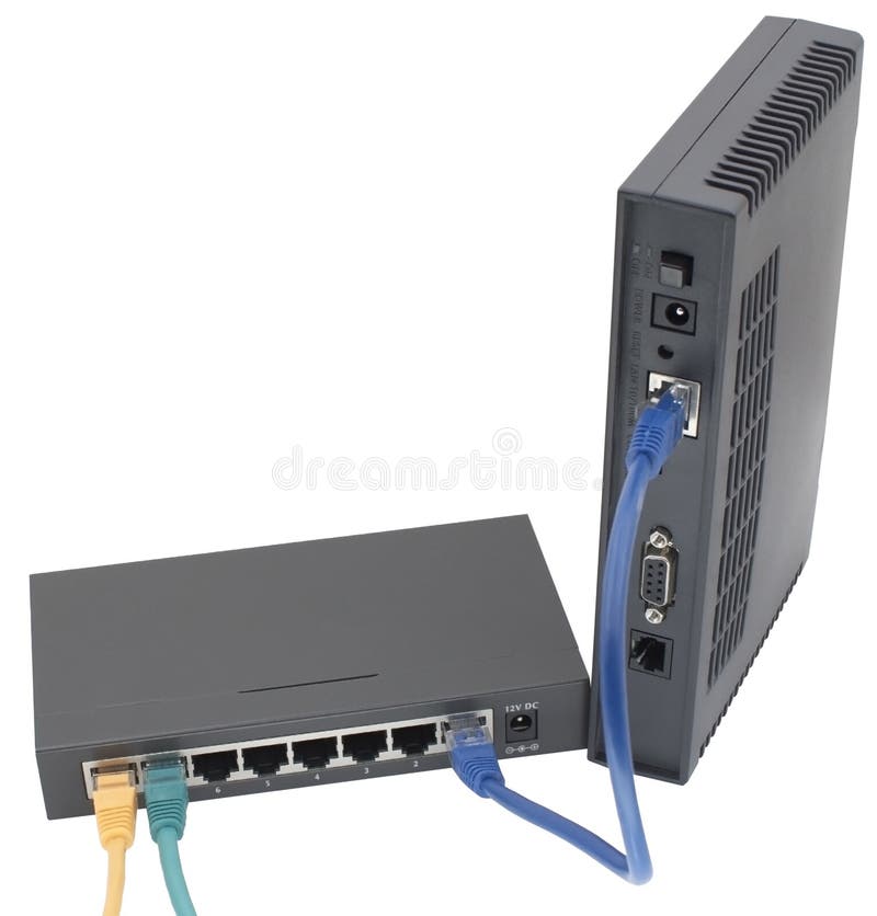 Network Cables Connected To Router Stock Photo - Image of security ...