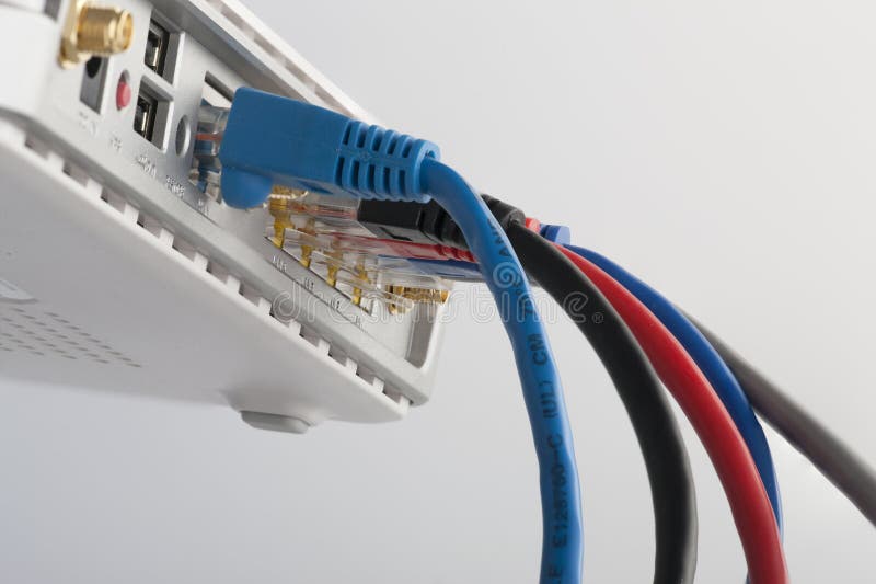 Network Cables Connected To the Router. Network Communications Stock ...